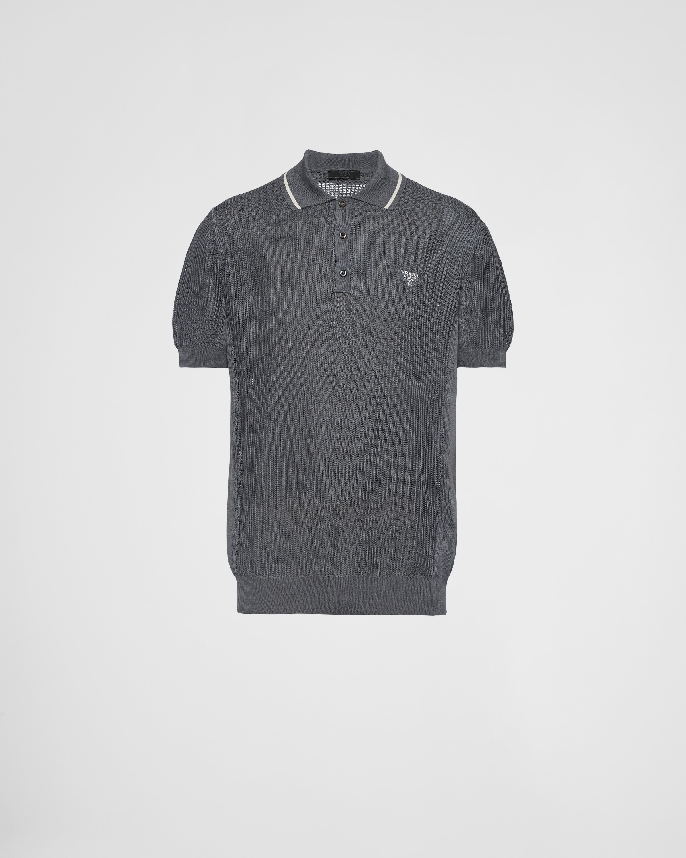 Prada Silk And Cotton Polo Shirt - Lead Gray | Editorialist